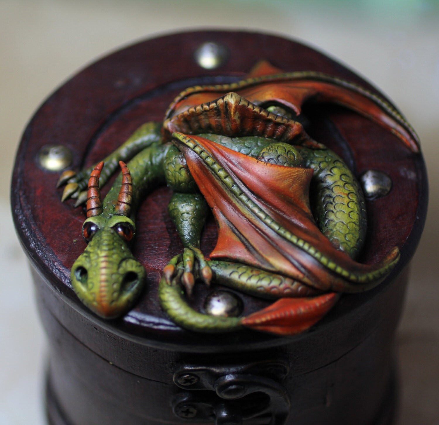 Dragon on wooden treasure chest box