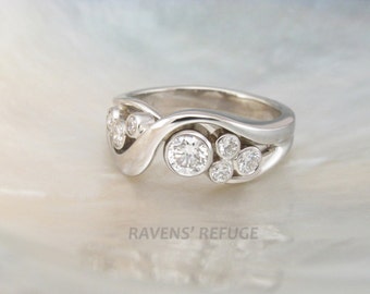 starry night engagement ring flush set diamonds in hammered