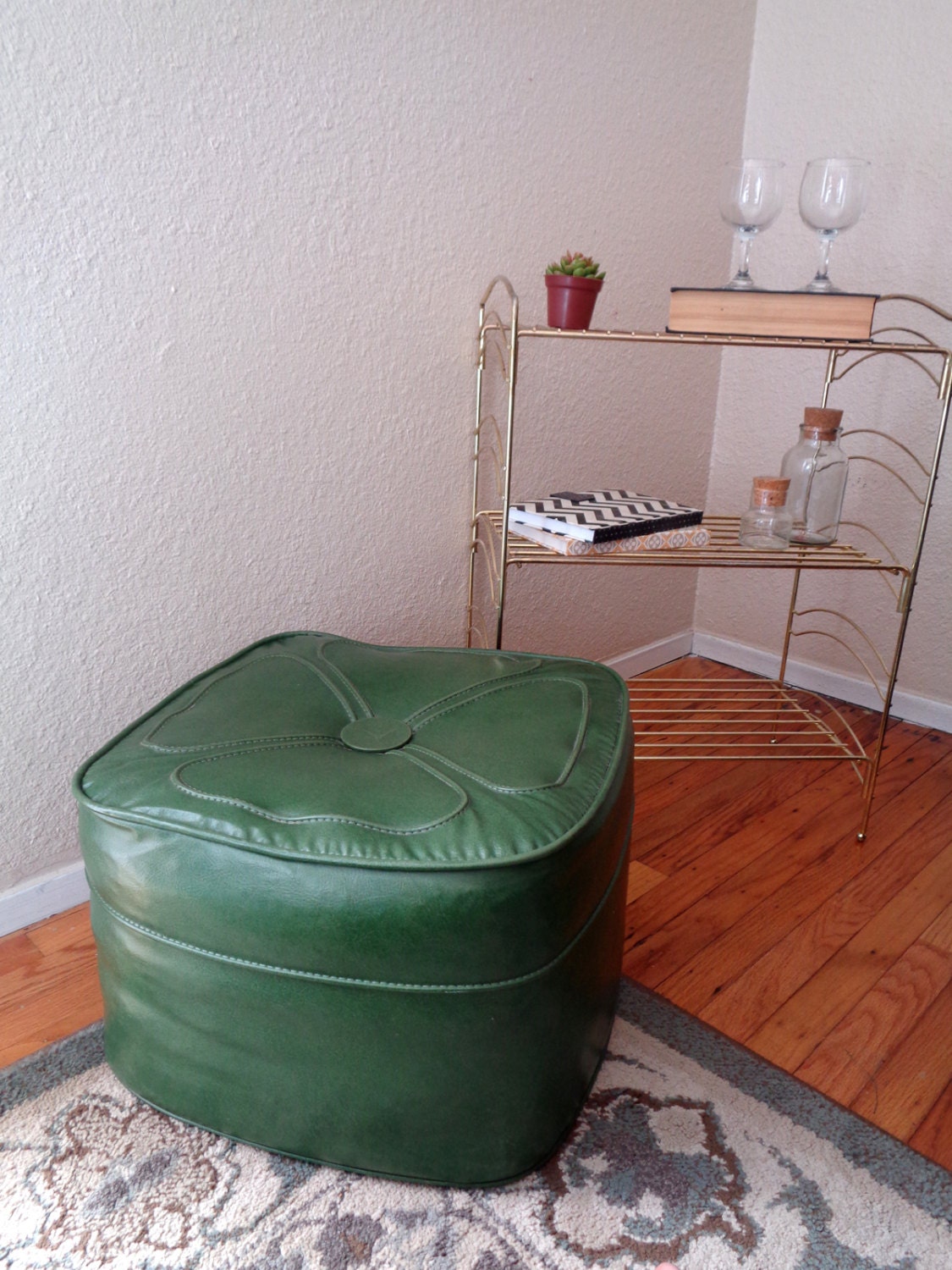 Vintage Mid Century Green Ottoman Foot Rest – Clover Leaf Design ...