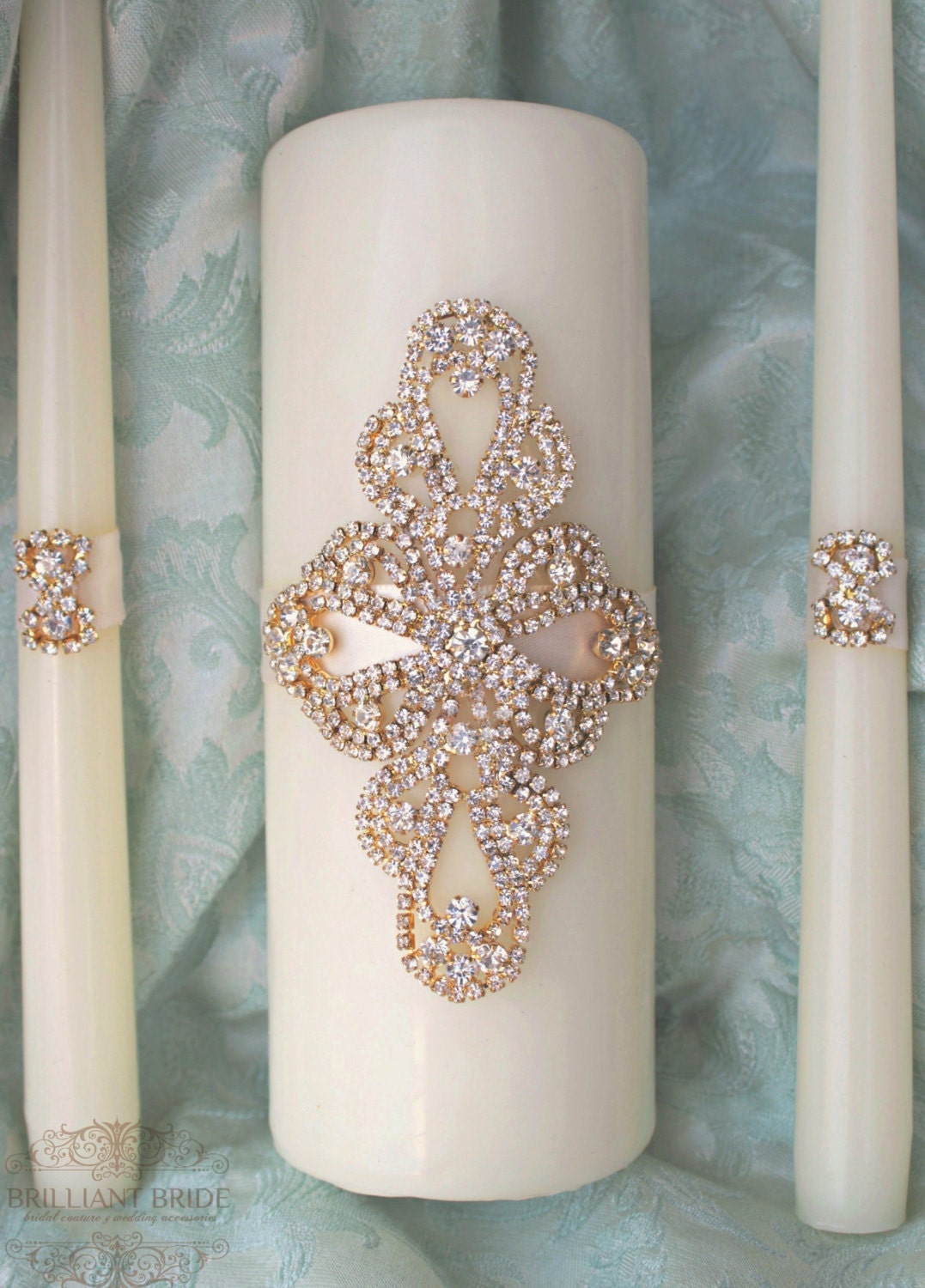 Unity Candle Set Gold Wedding Candle Unity Rhinestone Unity