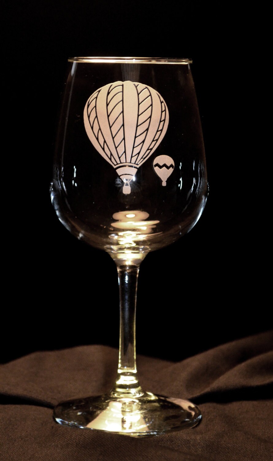 Hot Air Balloon Wine Glasses Etched Set of 2