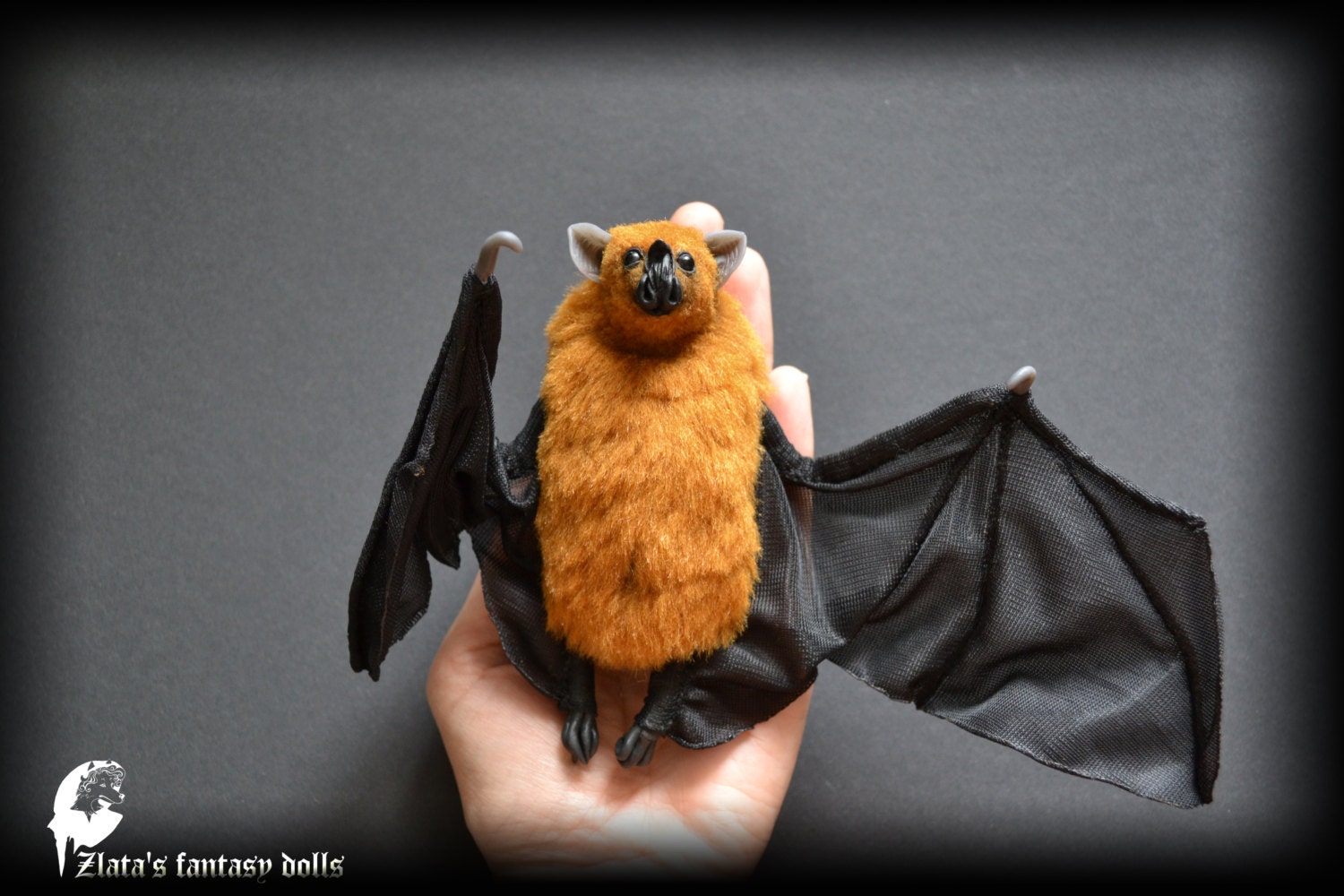 Vampire bat brown Soft Sculpture Handmade OOAK toy stuffed