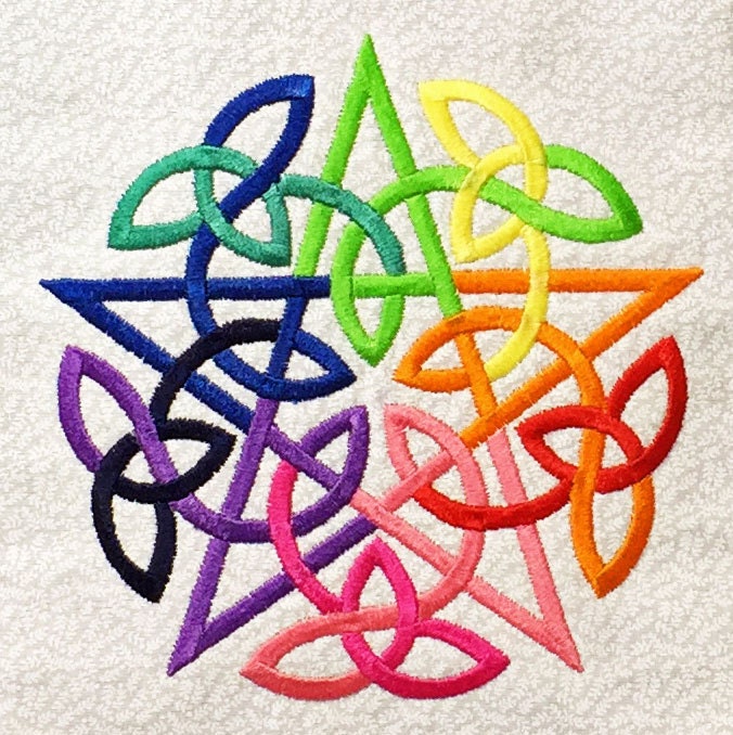 Rainbow Pentacle Celtic Embroidered Lined Gift by AntlerandVine