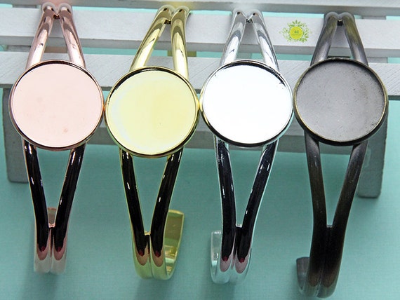 5pcs Blank Cuff Bracelet-20mm Silver Round Cabochon Bracelet