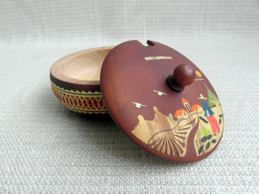 Colombia Souvenir Box Wooden Mosaic and Lidded Box Jewelry Storage Box ...