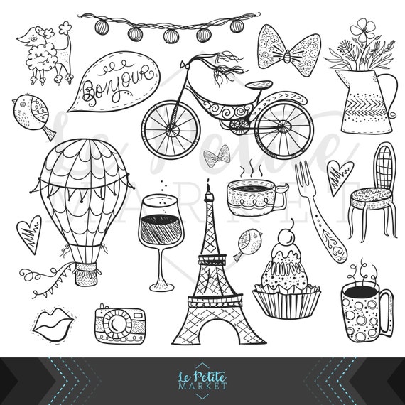 Cute Hand Drawn Digital Paris Clipart Set Eiffel Tower Clip