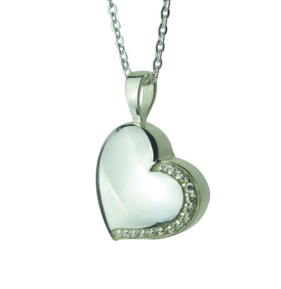 Solid Sterling Silver Heart with Crystals Memorial Keepsake