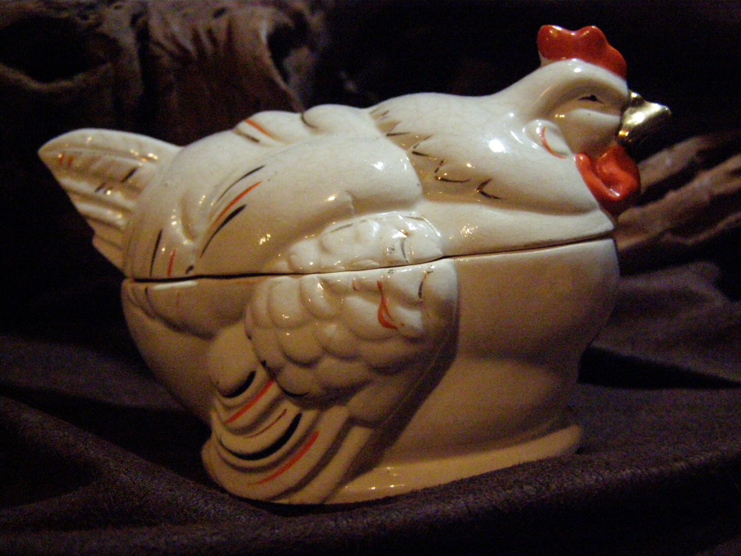 Unique, vintage 1960s ceramic chicken trinket box dish with lid ...