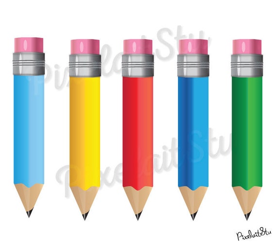 Cute 5 Pencils with Different Colors, Cute Clip Art, Digital Clip Art ...