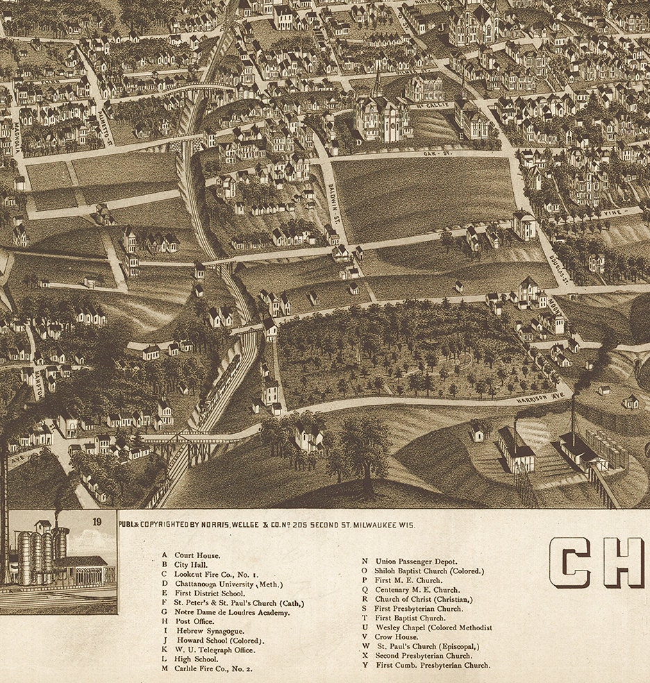 Map of Chattanooga Hamilton County Tennessee by RetroPrintmaker
