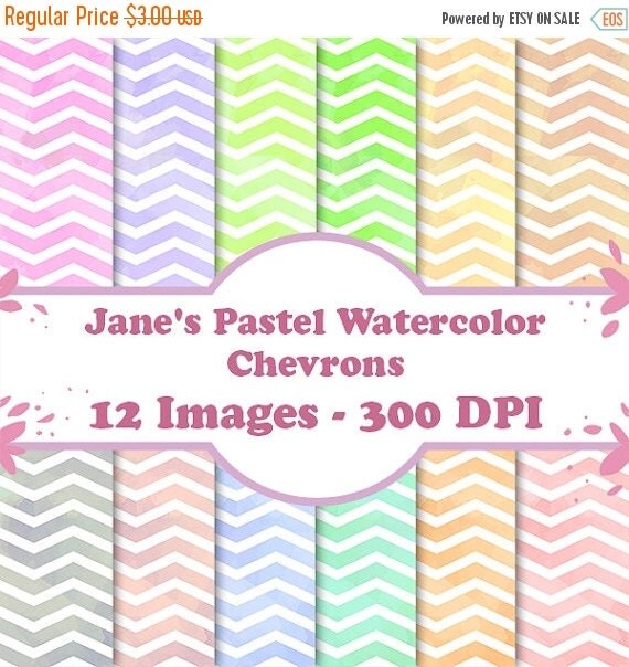 50% OFF Pastel Watercolor Chevrons Digital Paper by DigitalArtsi