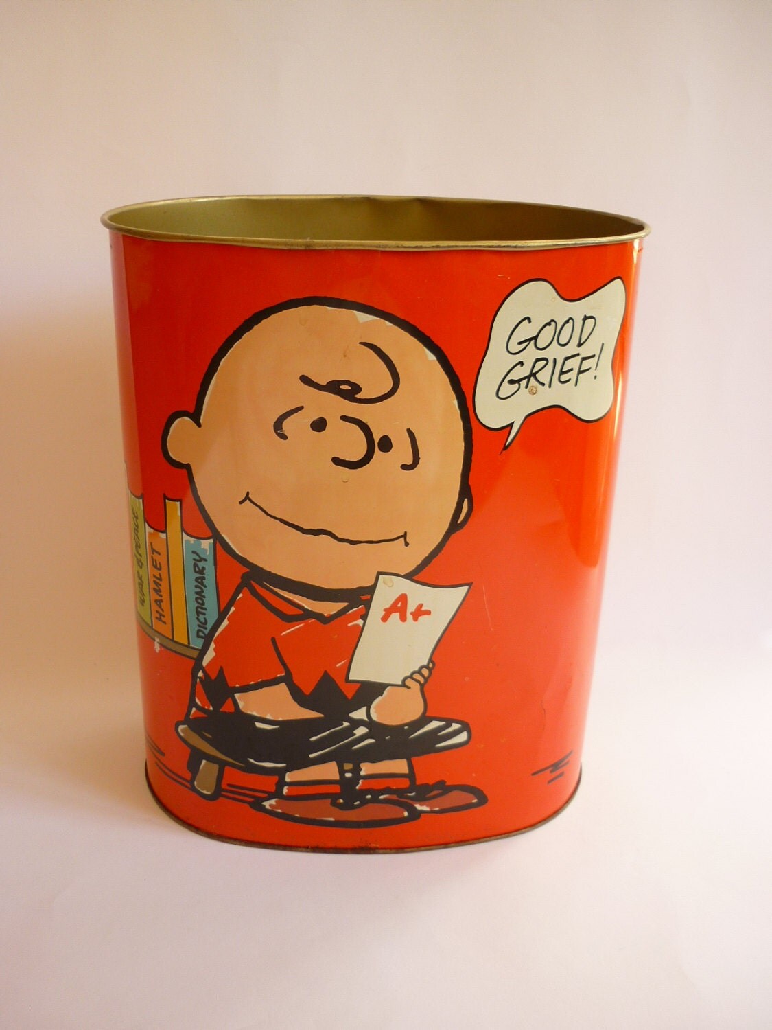 1969 Peanuts Trash Can / Wastebasket Charlie Brown & Snoopy School ...