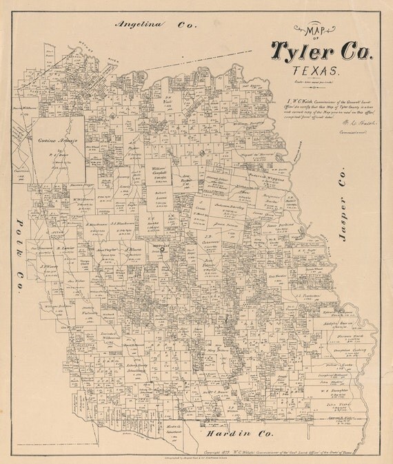 1879 Farm Line Map of Tyler County Texas