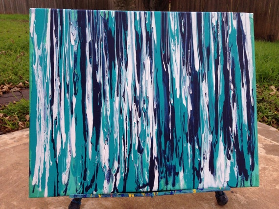 Items similar to Original Abstract Acrylic Drip Painting - Turquiose on ...