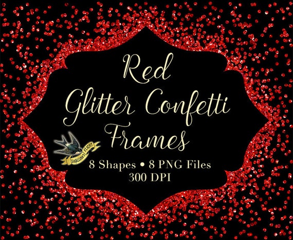 Red Glitter Confetti Frames Digital Instant Download 8