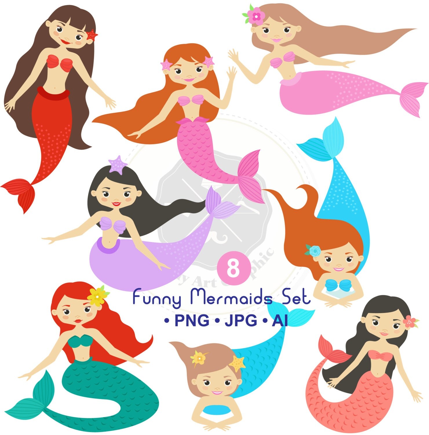 Funny Mermaid Clipartmermaid clipartfairytale by CindyArtGraphic