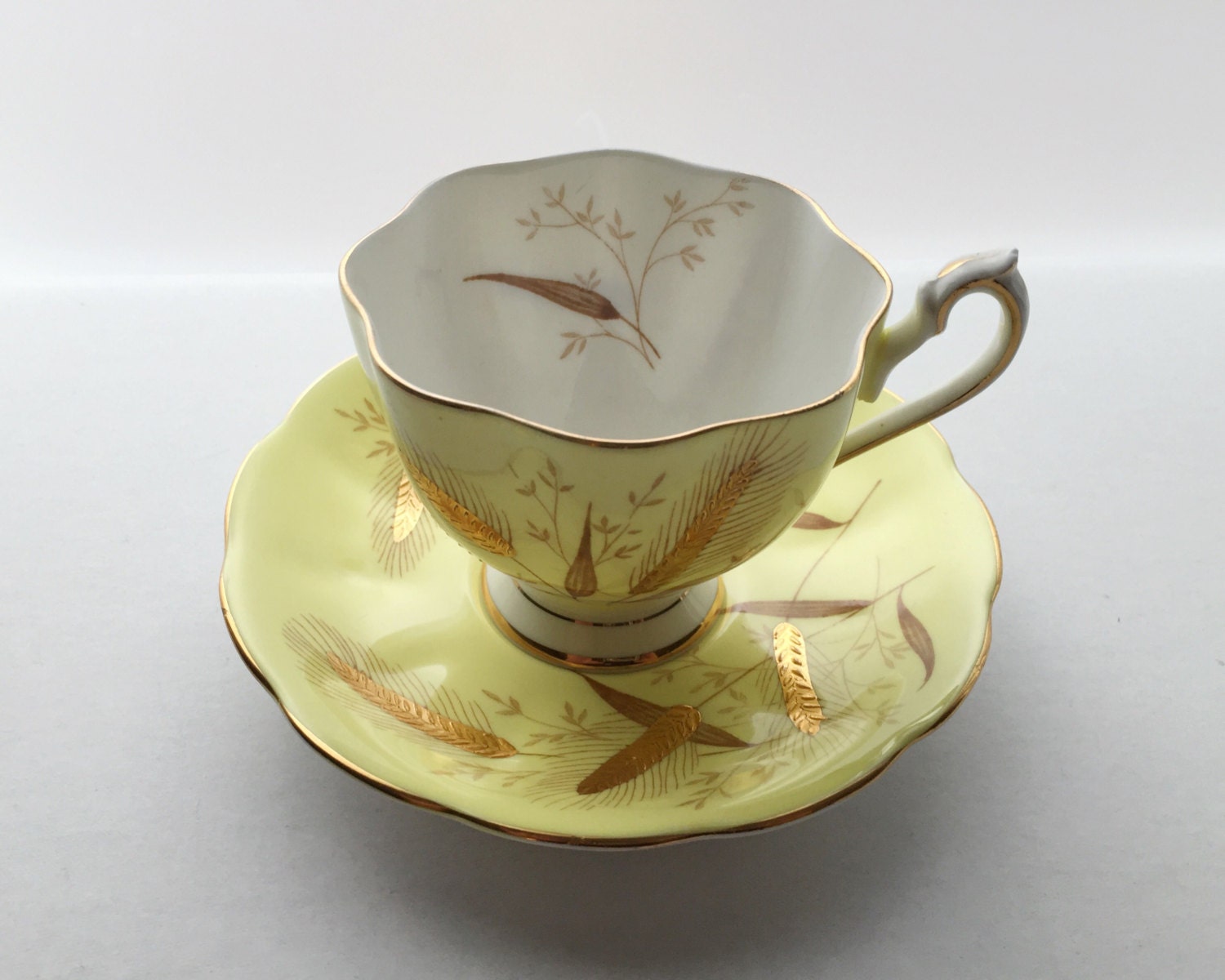 Queen Anne Fine Bone China Tea Cup and Saucer Yellow with Queen Anne Fine Bone China Tea Cup and Saucer Yellow with