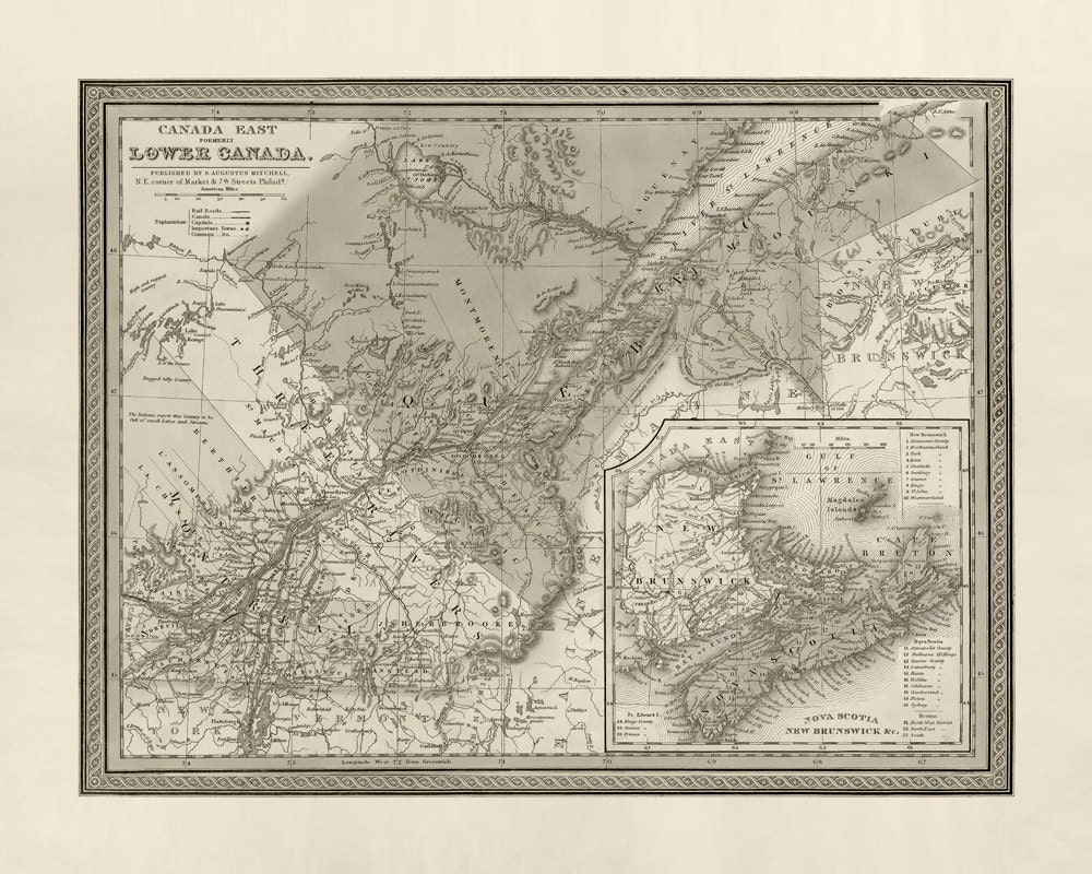 Vintage Lower Canada Map Circa 1849