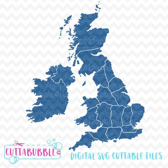 UK Map with Counties SVG cut file PNG Dxf for Silhouette