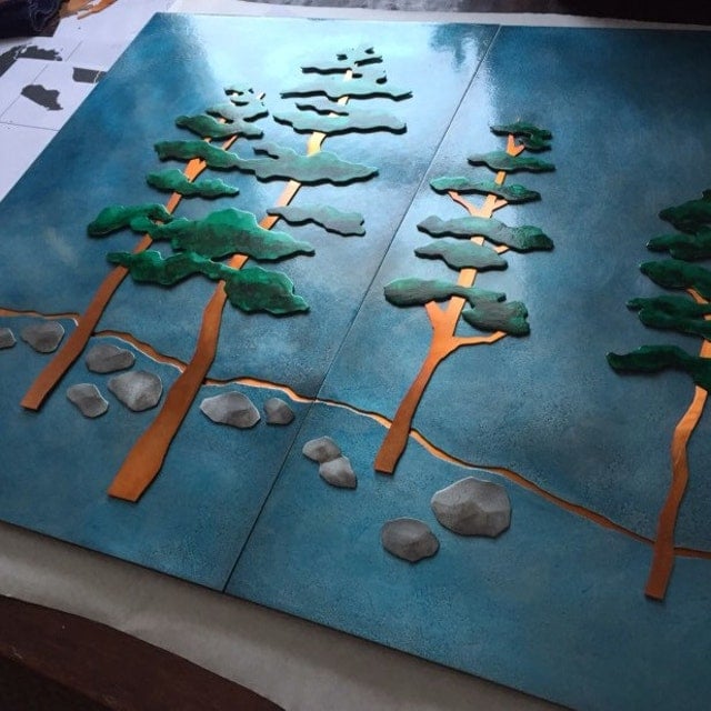 Custom copper artwork copper maps and science by CopperLeafStudios