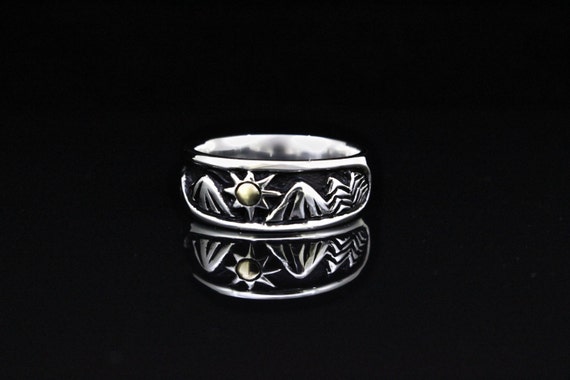 Mountain Sunrise Ring sterling silver with 18 by McKenzieJewelers