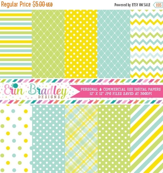 60% OFF SALE Blue Yellow Green Digital Paper by ErinBradleyDesigns