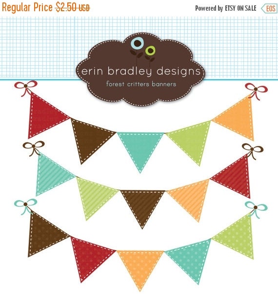SALE Digital Clip Art Clipart Bunting Banner by ErinBradleyDesigns