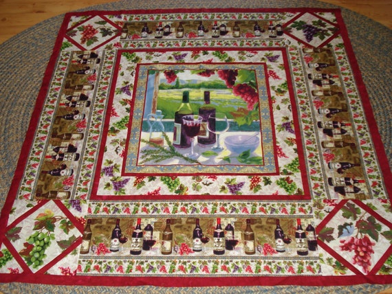 Wine Bottle Quilt Top grapes wine novelty fabric