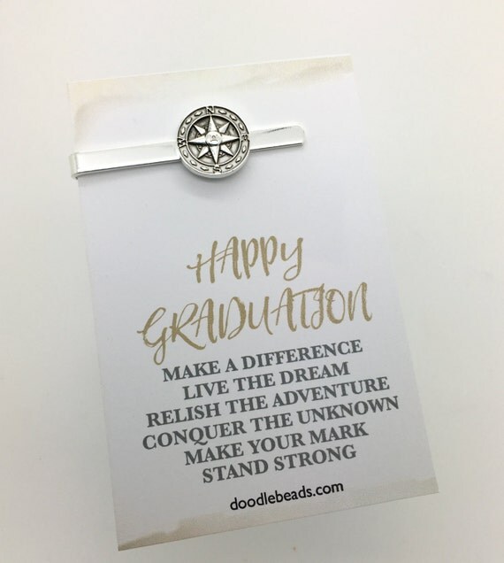 Graduation gift for him Compass Tie clip silver compass tie