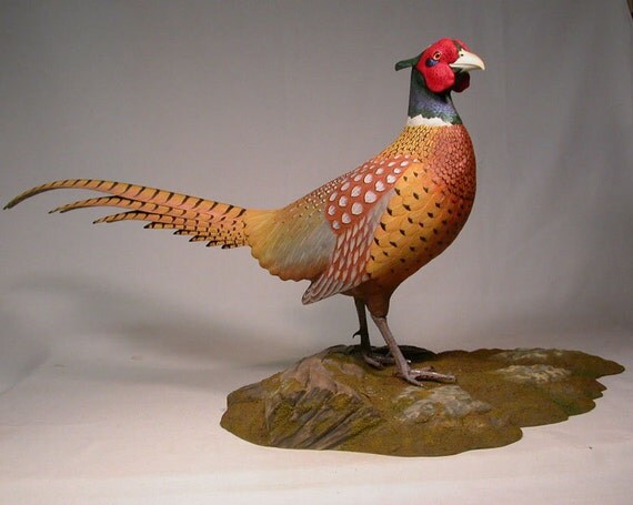 Items similar to 26" Ring-necked Pheasant Hand Carved Wooden Bird ...