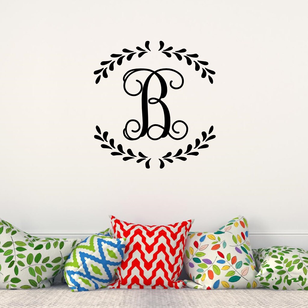 Monogram Decal Laurel Monogram Wreath Vinyl Lettering Wall Monogram Decal Laurel Monogram Wreath Vinyl Lettering Wall