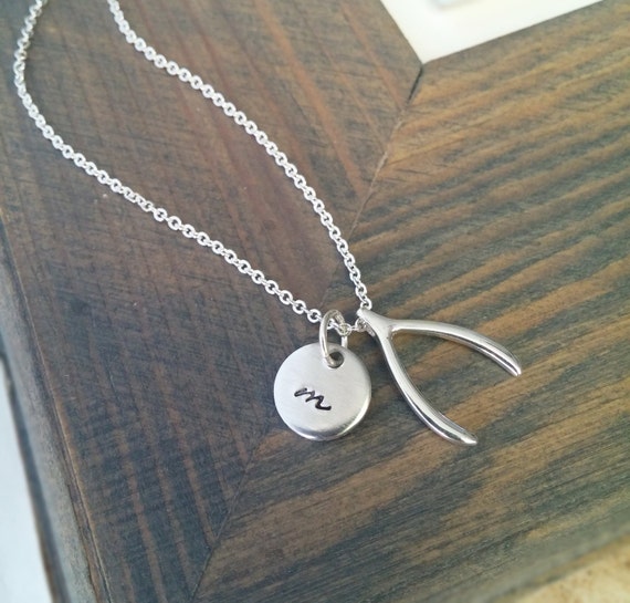 Silver Wishbone Necklace // Personalized Wishbone Necklace