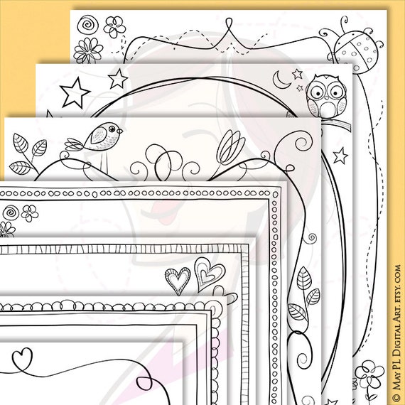 Items similar to Whimsy Page Border Whimsical Doodle Frames Children ...