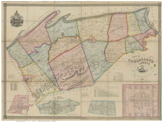 Cumberland County Pennsylvania 1858 Old Wall Map with