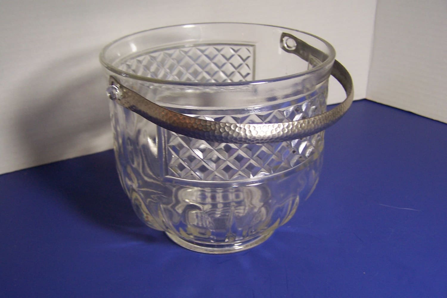 Vintage Clear Glass Ice Bucket With Metal Handle