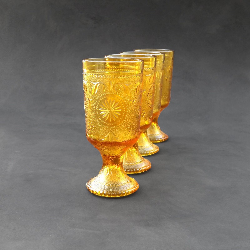 Vintage Amber Goblets – American Concord Pattern – Brockway – Vintage ...