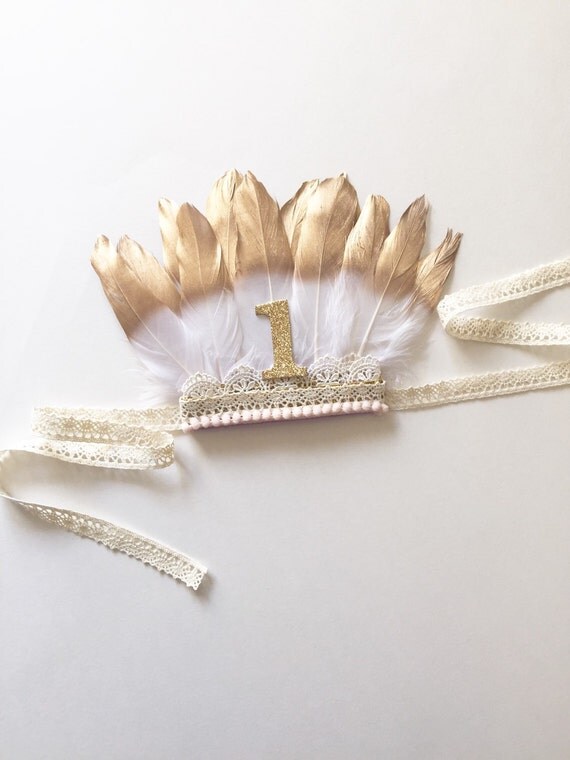 Feather Crown Gold White Feathers Birthday Photo by SofiasHouse