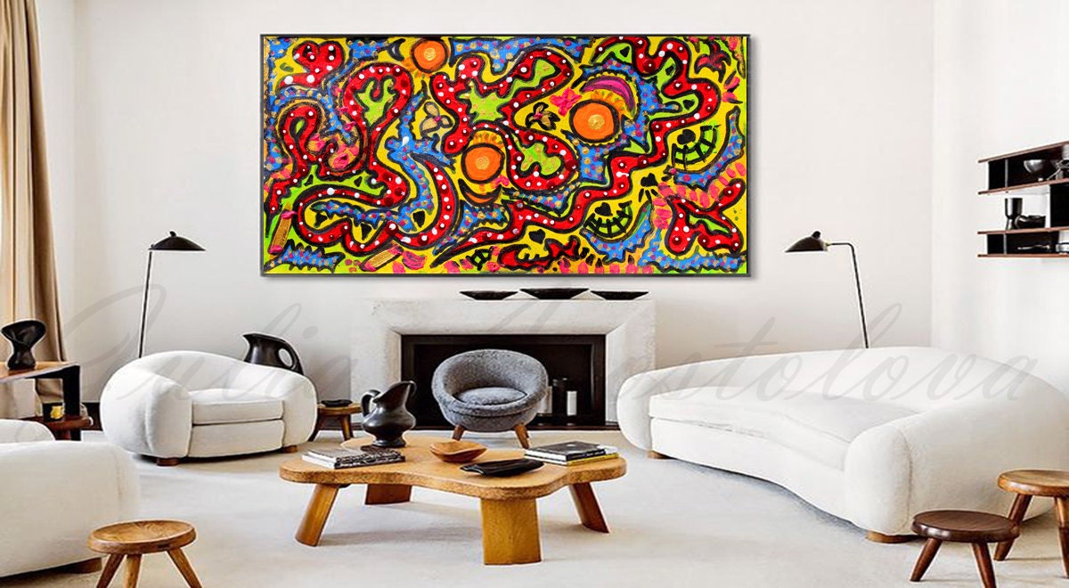 Folk Art Ethnic Folklore Painting Abstract Large Print