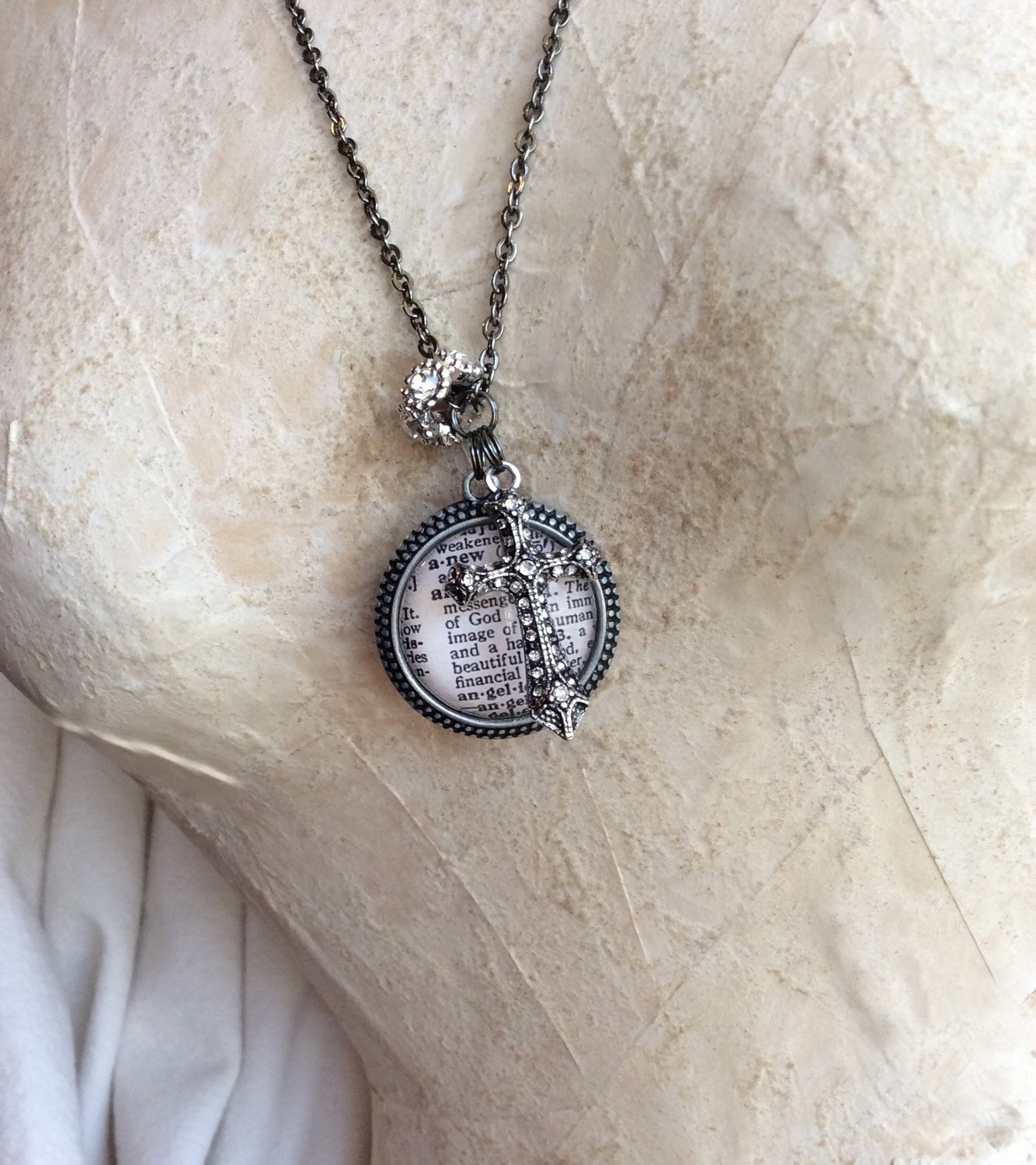 Angel Dictionary Definition Necklace: Featuring silver crystal