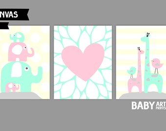 Items similar to Navy, Turquoise and Lime Green Nursery canvas art ...