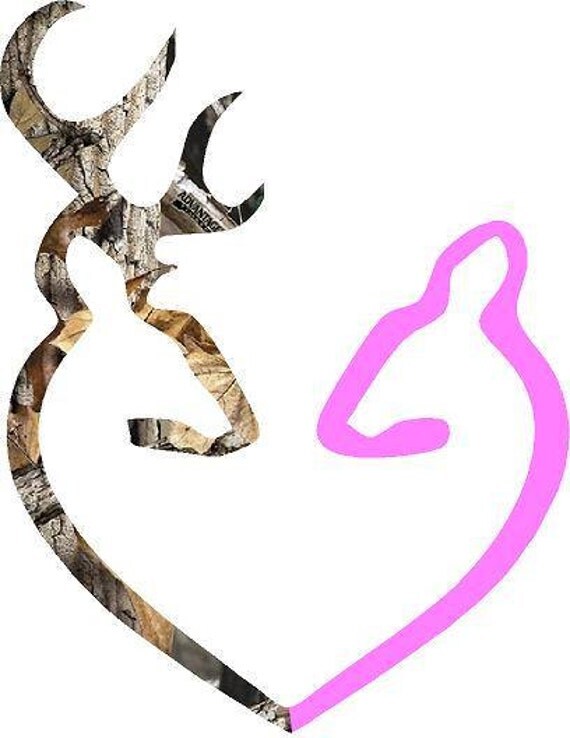Browning Style Buck And Doe Heart Camo Pink Decal Sticker