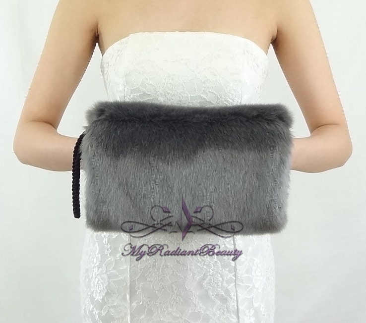 Faux Fur Hand Muff Gray Fur Hand Warmer Wedding by MyRadiantBeauty
