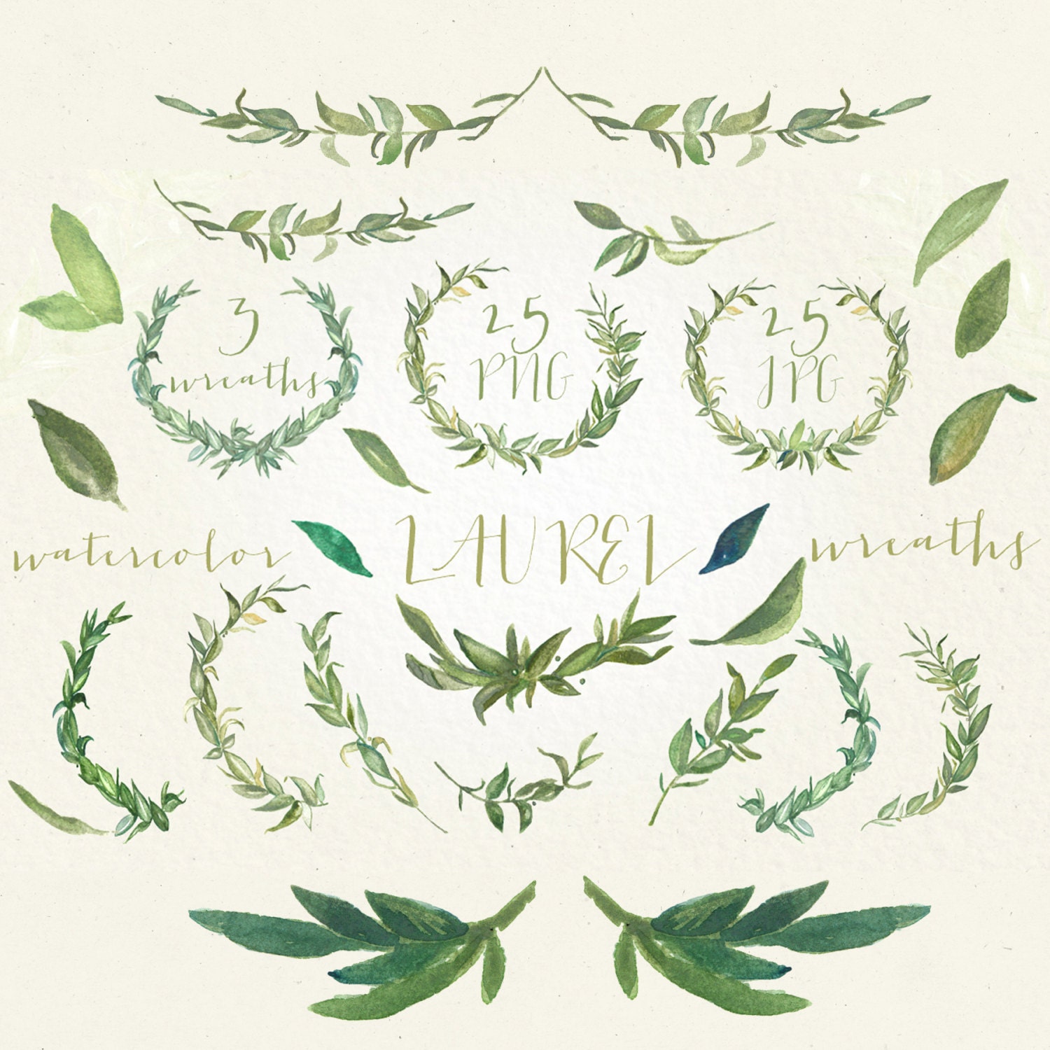 Watercolor Laurel Wreath Clip Art