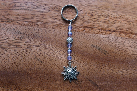 Celestial Sun Glass Beaded Keychain by BohemiansCloset on Etsy