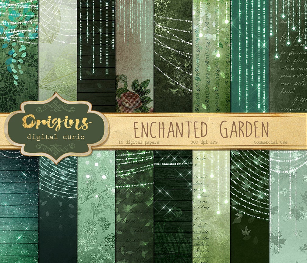 Enchanted Garden Digital Paper fairy lights fantasy