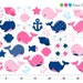 Nautical pink whales clipart Digital Clip Art Personal and