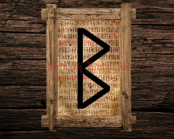 Berkano print rune illustration Elder Futhark art viking