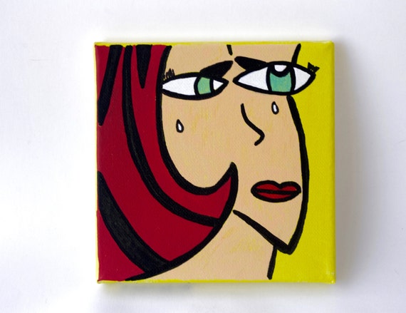 Acrylic Pop Art Sad Girl Painting