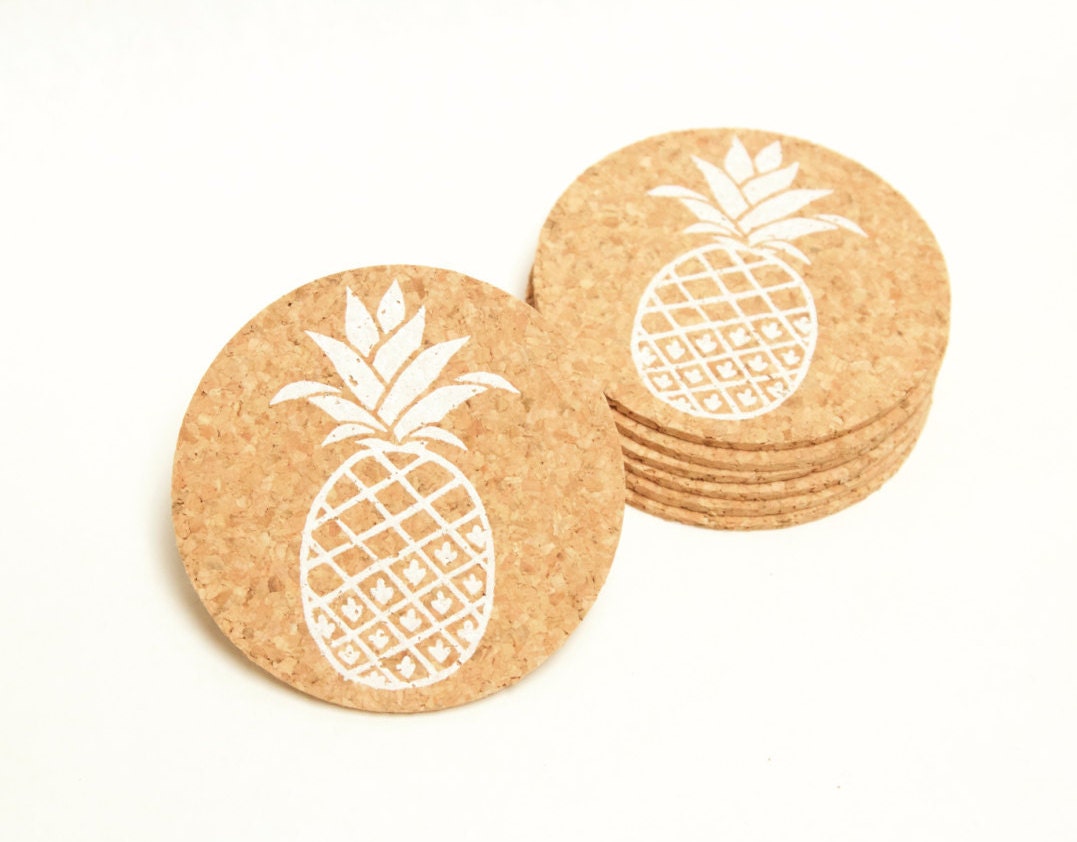 Pineapple coaster set 6 cork coasters