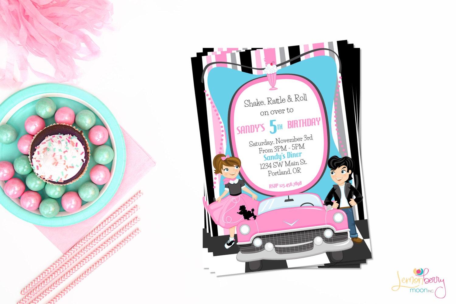 50's Theme Party Birthday Invitation or Evite - Sock Hop Invitation ...